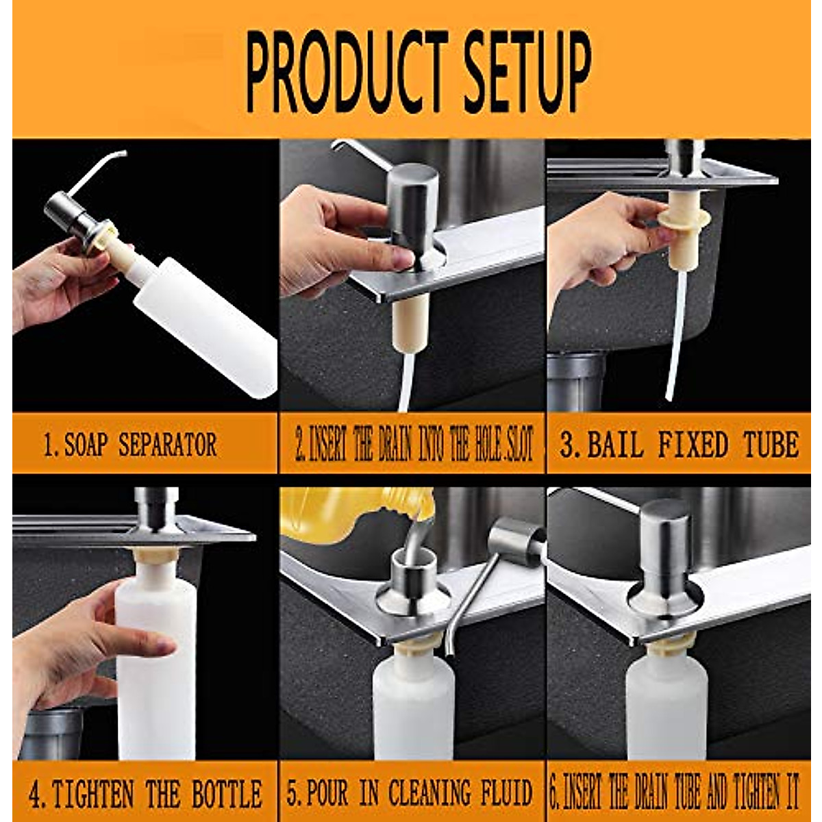 Soap Dispenser, Stainless Steel Pump Head Kitchen Sink Soap Dispenser, 10.14 OZ Capacity (Black)