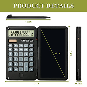 Basic Calculator, 12-Digit Premium Mute Desktop Calculators with 6 inch Writing Tablet, Solar and Battery Dual Power for Office, School, Business