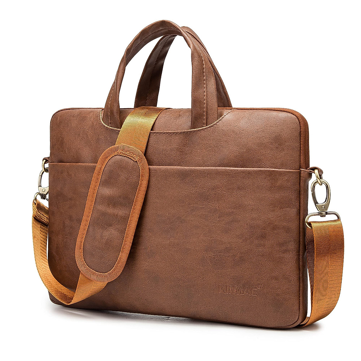 Kinmac 360° Protective Waterproof PU Leather Laptop Shoulder Messenger Sleeve Briefcase case Bag (13 inch-14 inch, Coffee PU)