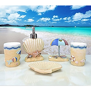 Yiyida Creative Resin Bathroom Set 5pcs in Sea Beach Style Tumbler Soap Dish Soap Dispenser Toothbrush Holder