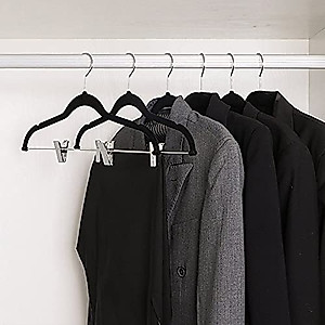 Tosnail 24 Pack Velvet Hangers Skirt Hangers Pants Clothes Hangers with Clips and Swivel Hook - Black