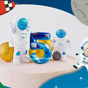 Cxryrzhe Birthday Candles Number 3 Blue Space Astronaut 3rd Birthday Party for Baby Girl Boy Birthday Cake Topper Graduation Celebration Anniversary Wedding Space Party Decorations
