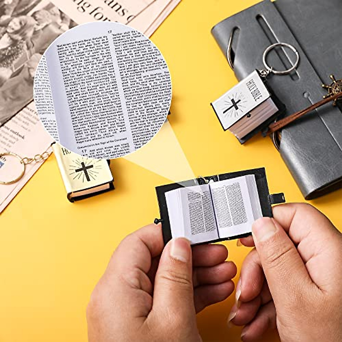 cobee Bible Keychain, 12 Pcs Mini Holy Bible Keychains Religious Jesus Key Chains Small Holy Bible Key Ring Souvenir Christian Present for Baptism, Church, Communion, 1.5 x 1.2 x 0.5 inches