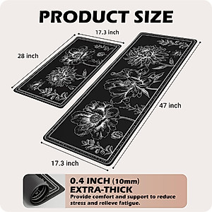 Kitchen Mat [2 PCS] Cushioned Anti-Fatigue Non Slip Waterproof Kitchen Rugs, Comfort Standing Mat for Kitchen, Office, Home, Laundry, 17.3"x28"+17.3"x47", Black and White