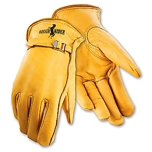 Galeton 25101PR-L 25101PR Rough Rider Premium Leather, Strap & Buckle Driver Gloves, Large, Gold