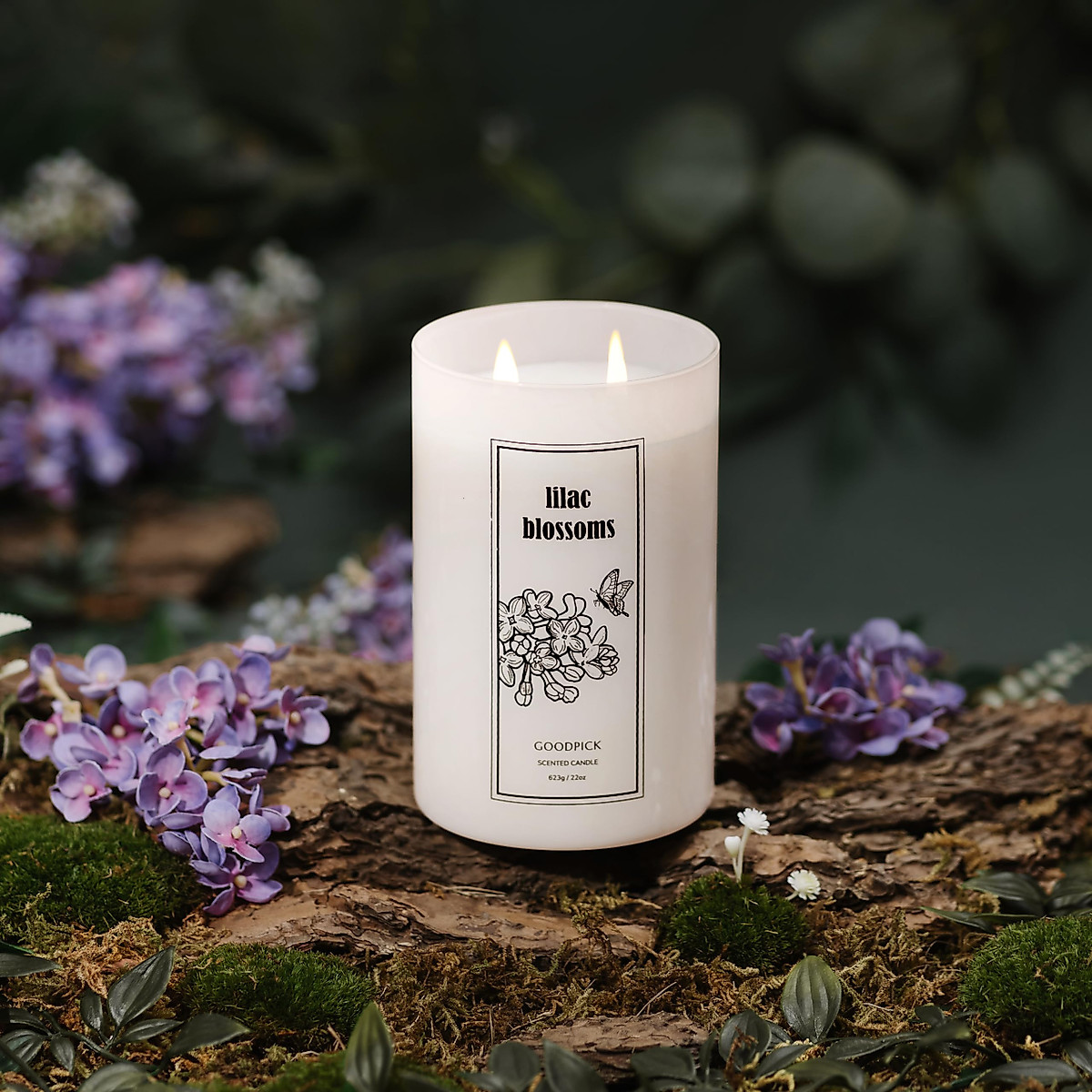 Goodpick Lilac Blossoms Soy Candles, Scented Candle 22 oz, Candles for Home Scented, Large Spring Candle, Gift for Women, Her, Mom, New Home, Graduation, Birthday Gifts, 2 Wicks