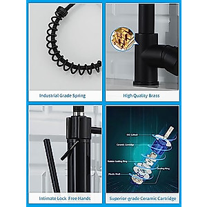 AIMADI Kitchen Faucet,Black Kitchen Faucet,Commercial Kitchen Faucet with Sprayer Single Handle Single Hole Spring Kitchen Sink Faucet,Matte Black