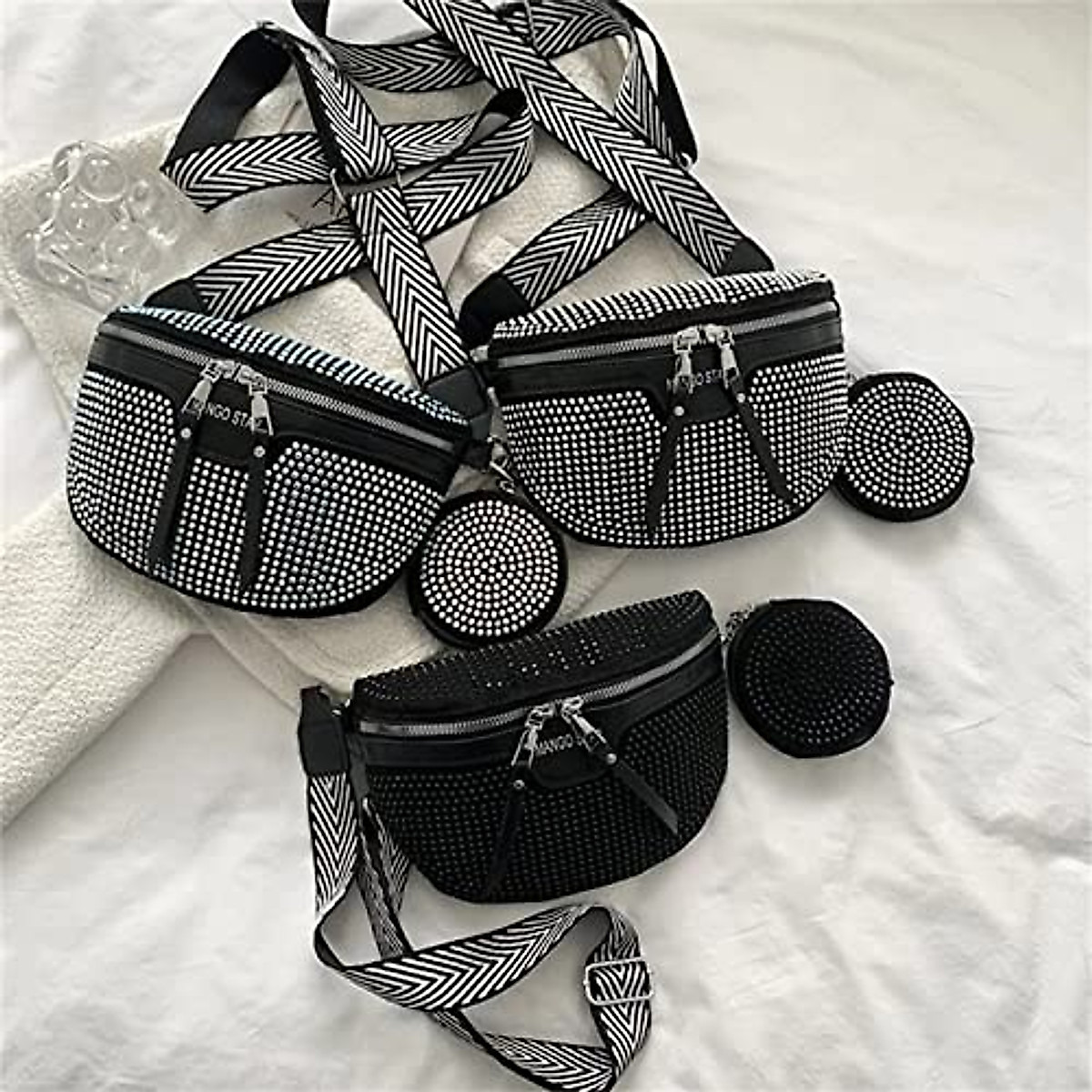 Fashion Rhinestone PU Leather Waist Bag,Sparkle Evening Handbag Crossbody Bags Bling Shoulder Bags,Rhinestone Purse for Women (Silver)