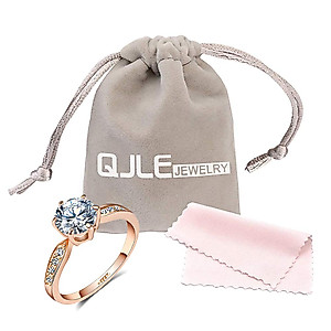 QJLE 1.5 Carat Fake Wedding Rings, Dainty Cubic Zirconia 18K Rose Gold Plated Rings for Women Promise Engagement Stacking Rings Size 8 Band