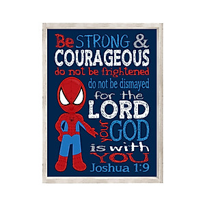 Spiderman Superhero Christian Nursery Decor Unframed Print - Be Strong and Courageous Joshua 1:9