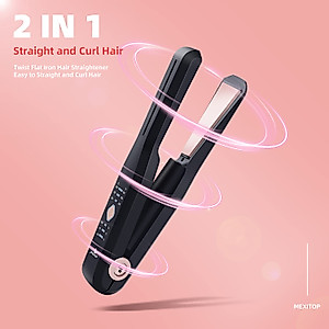 MEXITOP Cordless Hair Straightener and Curler 2 in 1 - USB Rechargeable with Adapter Multi-Styler Twist Ceramic Flat Iron, Mini Portable Hair Modeling Tool Lasts 40-Minutes, 3 Levels Adjustable Temps
