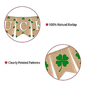 Burlap St.Patricks Day Party Banner, St. Patrick's Day Decorations Irish Lucky Day Home Decor Mantel Fireplace Decor Garland Lucky Irish Shamrock Banners Four Leaf Bunting Spring Decoration Supplies