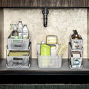 madesmart Premium Antimicrobial 2-Tier Mini Organizer Multi-Purpose Slide-Out Storage with Handles and Dividers for Home and Bath, Pack of 1, Frost