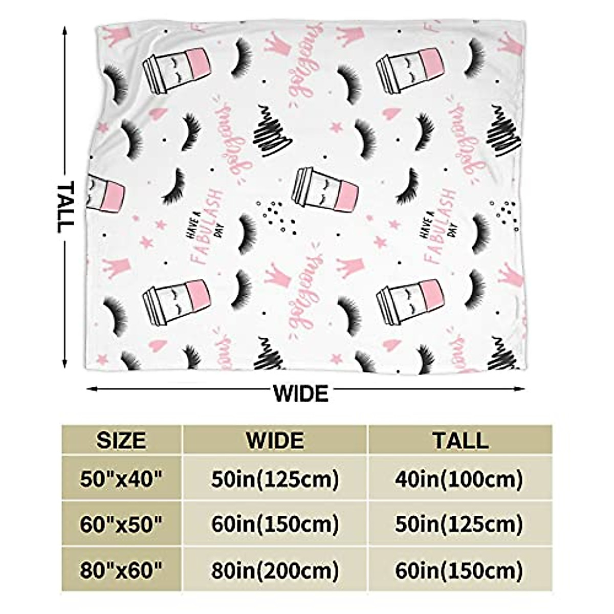 Feartdiy Lashes Mascara Coffee Cup Blanket for Kids Adults Women,Soft Fleece Throw Blanket Cozy Bed Blankets King Size for Couch Bed Travel Camping 50 inchX40 inch, black, 50x40