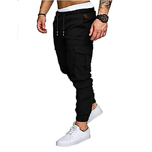 GM MGBOYGYM Mens Fashion Joggers Sports Pants - Cotton Cargo Pants Sweatpants Trousers Mens Long Pants Black-M