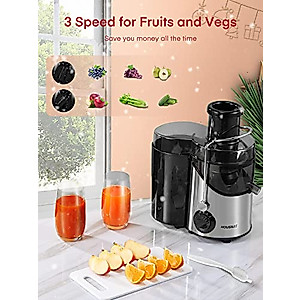 Juicer Machines, Juicers Extractor Easy to Clean, HOUSNAT Centrifugal Extractor Juicer 3 Speeds with Big Mouth 3" Feed Chute, Juicer Extractor for Fruits & Vegs, Electric Juicer with Anti-Slip, BPA-Free