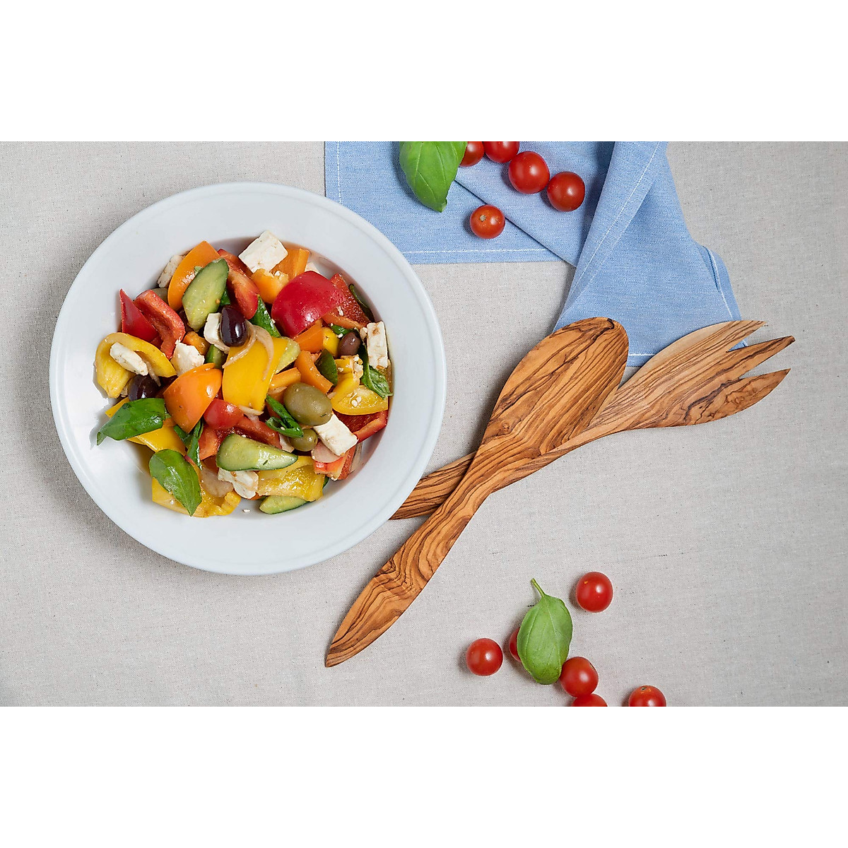 Tramanto Olive Wooden Salad Servers Set, 12 inch Tuscan Design