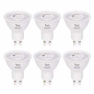 Simba Lighting LED GU10 5W Non-Dimmable Spot Light Bulb (6 Pack) Halogen 50W Replacement MR16 Shape for Accent, Recessed, Track Lighting, 38° Beam, 120V, Twist-N-Lock Bipin Base, 5000K Daylight
