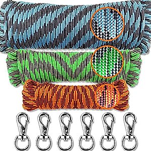 Wellmax Diamond Braided Nylon Rope with Uv Treatment and Weather Resistant, 3 Pack 1/4" x 20/40/80ft Multi-Color and 6 Bonus Quick Links