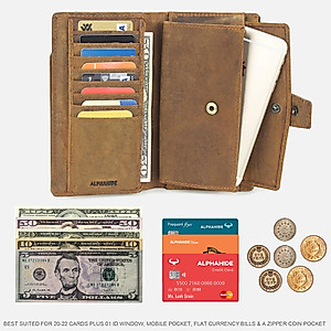 ALPHAHIDE Large Capacity Soft Genuine Leather Clutch for Women - RFID Blocking Ladies Wallet - Ladies Purse with Mobile Pouch - Multi Card Organizer with Coin Pocket - Gift Boxed