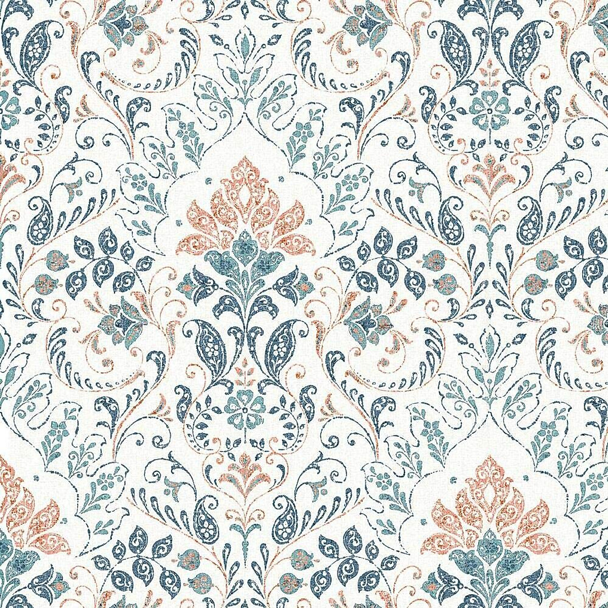 RoomMates RMK11833WP Orange and Blue Persian Damask Peel and Stick Wallpaper