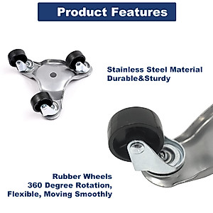 Ganggend 6 Inch Furniture Dolly Set 4 Pack, 330lbs Load Capacity Each Pack Steel Tri Dolly Furniture Lifter, Mover Dolly 3 Wheels Heavy Duty for Moving Cabinet, Furniture, Appliances, Silver