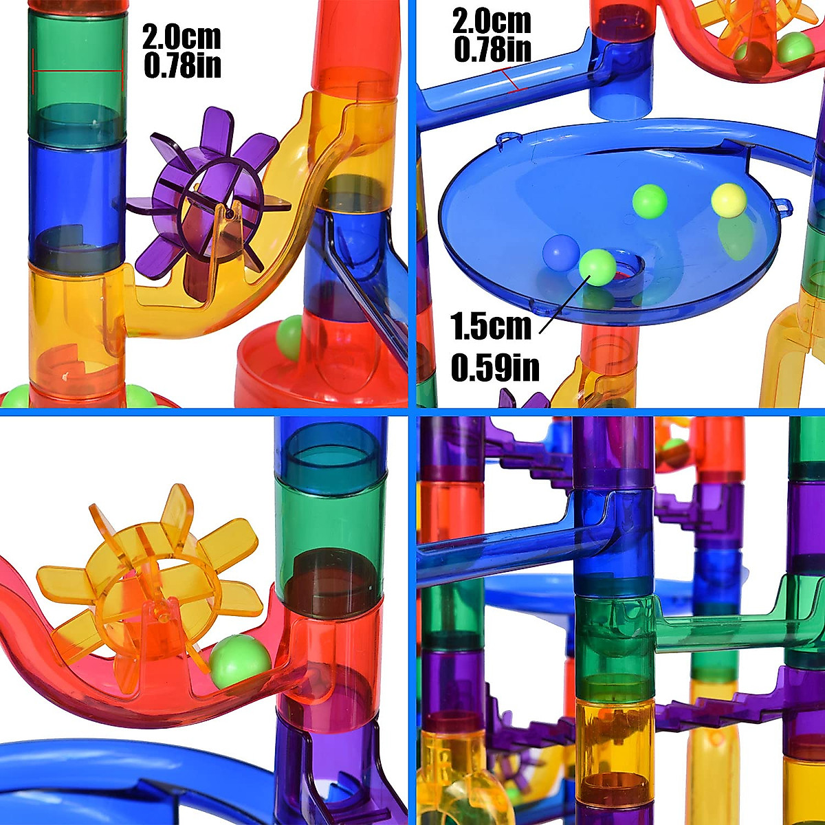 FUN LITTLE TOYS 154PCS Marble Run Set Toys for Kids, Gravity Marbles Maze Tower Building Blocks 98 Plastic Pieces 56 Glass Marbles, Marble Race Track Rolling Game, Educational Learning STEM Toy Gift
