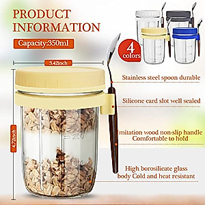 AeKahtay 4 Pack Overnight Oats Containers with Lids and Spoons, 16 oz Glass Mason Overnight Oats Jars, Cereal, Milk, Yogurt Meal Prep, Oatmeal Jars with Lids Ideal for Home, Office Grab and Go