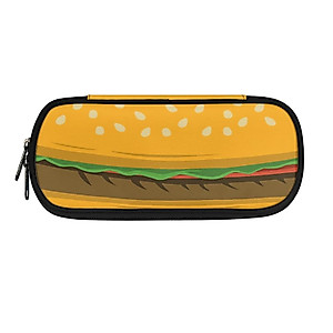 Rivatimrio Yummy Hamburger Burger Pencil Case for Girls Large Capacity Yellow Vivid Hamburger Pen Bags with Zipper Storage Organizer Bags Box Women for Office College
