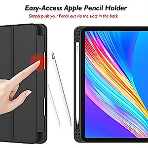 iMieet New iPad Pro 12.9 Case 2022(6th Gen)/2021(5th Gen) with Pencil Holder [Support iPad 2nd Pencil Charging/Pair],Trifold Stand Smart Case with Soft TPU Back,Auto Wake/Sleep(Black)