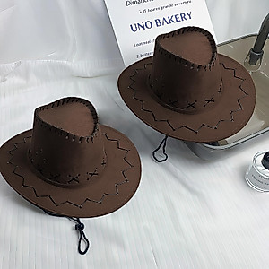 Komphy 12 Pack Cowboy Hat Bulk, Brown Wide Brim Western Cowboy Hat, Faux Suede Cowboy Hats Party Hats with Bandana and Adjustable Drawstring for Men Women Costume Party