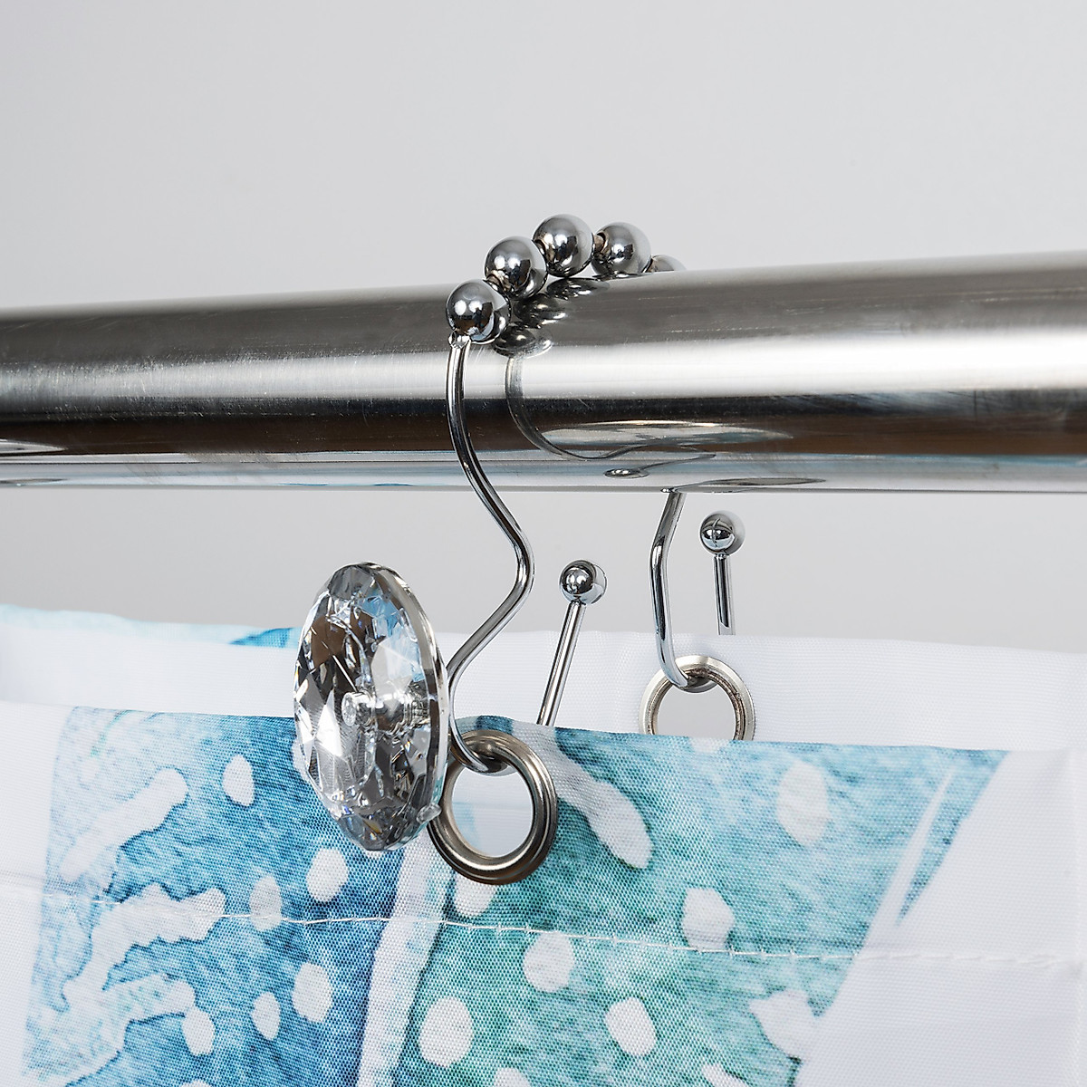 Cyrra Stainless Steel Rust Resistant Double Hooks Glide Shower Ring Hangs for Both Shower Curtain and Liner 12-Pack (Crystal White)