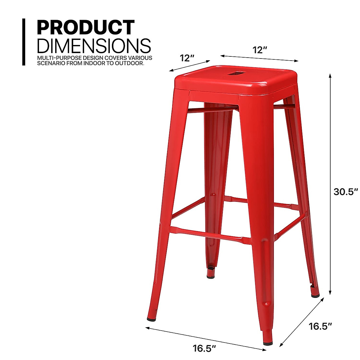 MoNiBloom 30 Inch Bar Stools, Set of 4 Vintage Patio Furniture Indoor Outdoor Stackable Kitchen Stools Dining Chair, Red