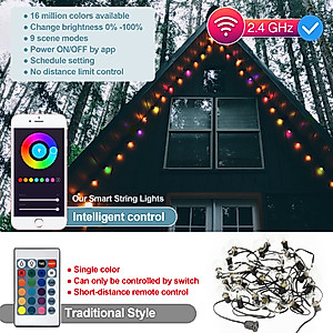 iMagic Outdoor String Lights, 98 Ft Smart RGB Patio Lights, 30 LED Bulbs Multi Color String Lights, for Alexa/Google Assistant, App Control, 2.4 GHz Only, IP65 Waterproof, Meet to U.S. Standards
