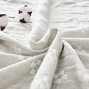 jinchan Grey Throw Blanket for Couch Boho Throw Blanket Cozy Blanket Cotton Spring Blanket Twin Size Bed Throw 3 Layer Coverlet Geometric Quilt Gray Soft Blanket Baby Kid Gift 60x80 Inch