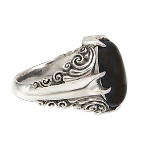 NOVICA Artisan Handmade Onyx Cocktail Ring Women's Sterling Silver Black Single Stone Indonesia Birthstone [crownbezel 0.8 in L x 0.7 in W x 0.3 in H Band Width 4 mm W] ' Dark Surf'
