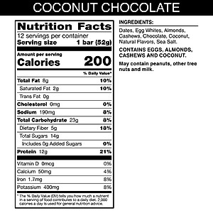 RXBAR Protein Bars, Protein Snack, Snack Bars, Coconut Chocolate, 22oz Box (12 Bars)