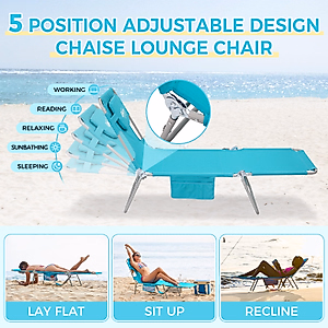 #WEJOY Chaise Lounge Chair with Face Arm Hole Foldable Patio Sun Chair with Adjustable Backrest and Padded Pillow Heavy Duty Folding Beach Lounger for Camping Sunbathing Lawn Pool Garden Yard