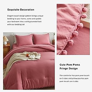 IHOUSTRIY Kid's Bedding Comforter Set Twin Size - Bed in a Bag Twin 5 Pieces for Teen Girls, Ball Pom Fringe Bedding Sets with Bed Comforter, Sheets, Pillowcases