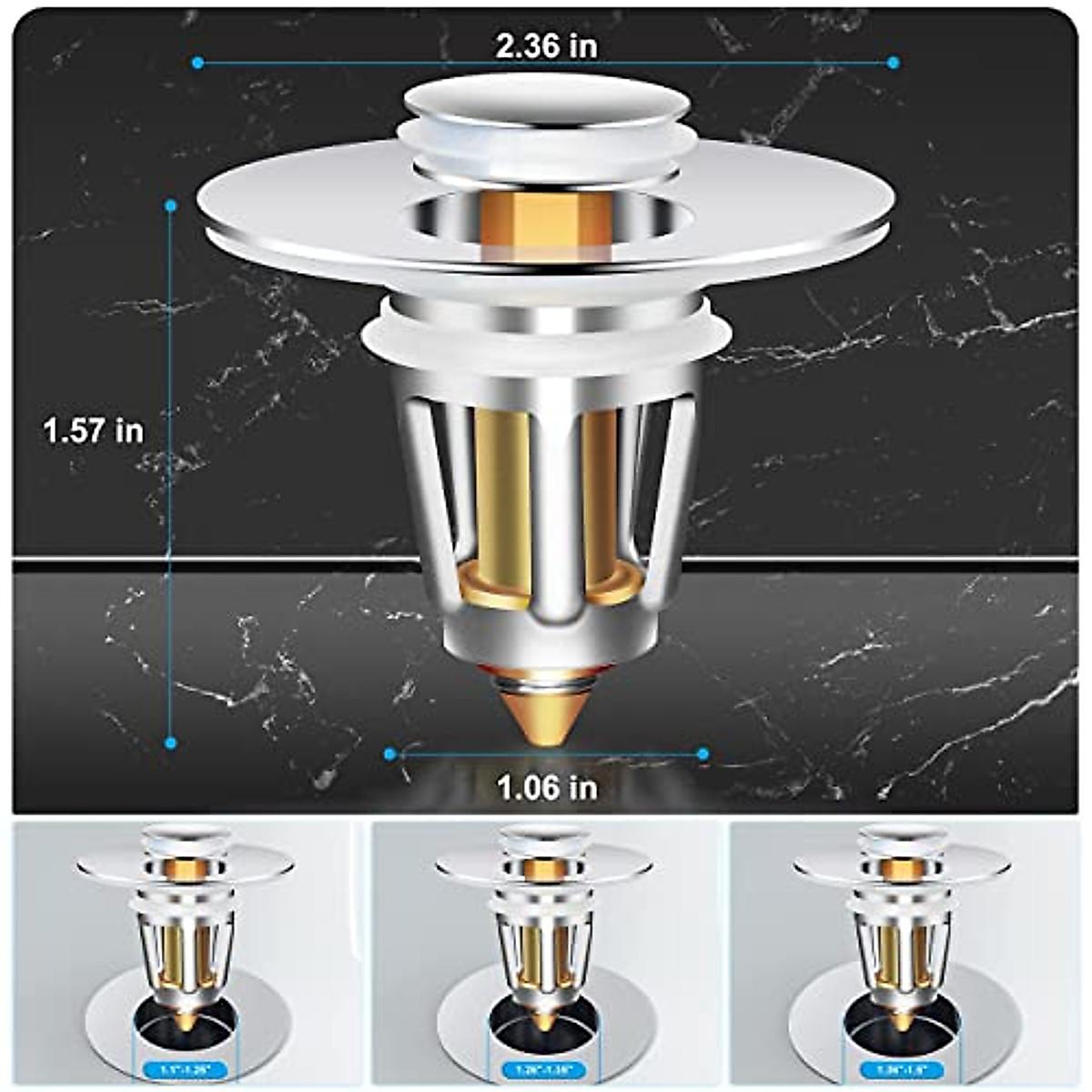 Bathroom Pop Up Sink Drain Stopper Wash Basin Strainer with Basket, Won't Spill, with Hair Catcher Ideal for Bathroom Kitchen Sinks Universal 1.08~1.96 Inch Drain Holes