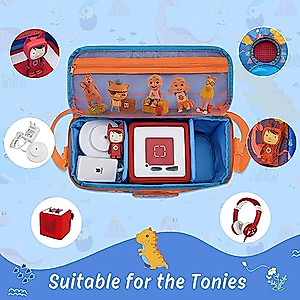 Ciseret Portable Tonies Carrying Case - Compatible with Toniebox Starter Set Tonies Figures Characters Charging Station Headphones - Travel Bag for Kids Boy Girl - Designer Custom Dinosaur Bag