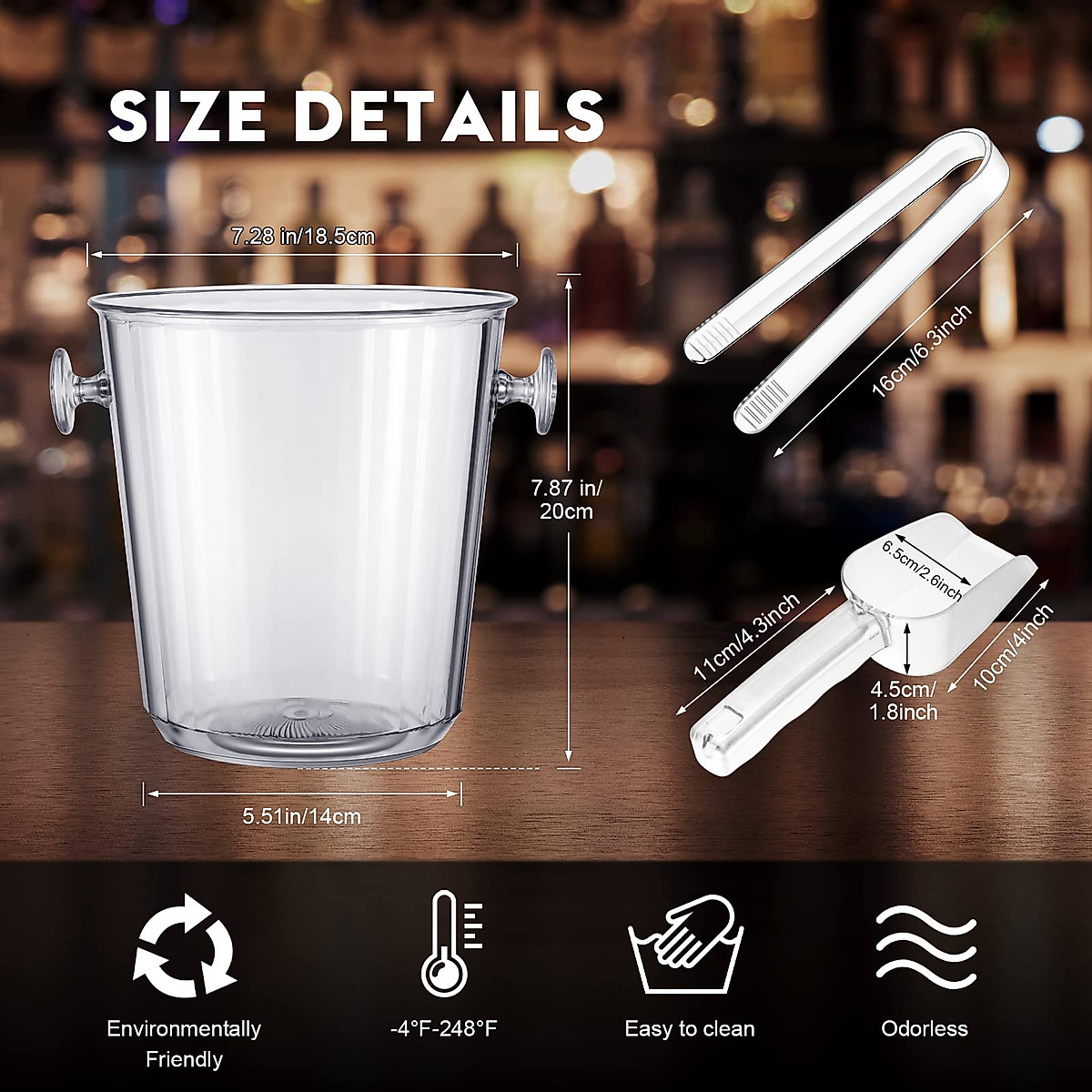 Irenare 12 Pcs Acrylic Ice Buckets for Parties 3.5 L Plastic Clear Wine Bucket with Plastic Ice Scoop and Tongs Bottle Drink Cooler Tub Ice Cube Bucket Kits Champagne Wine Beer Beverage (12 Pcs)