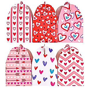 JOYIN 24 Pcs Valentine’s Day Gift Treat Boxes, 6.3 x 5.7 x 3.3 Inch, Cookie Boxes with Colorful Heart shaped Themed Design for Kids Party Favor, Classroom Exchange Prizes, Valentines Candy Boxes