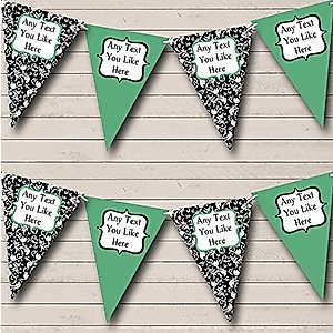Sage Green White Black Damask Personalized Retirement Party Bunting Banner