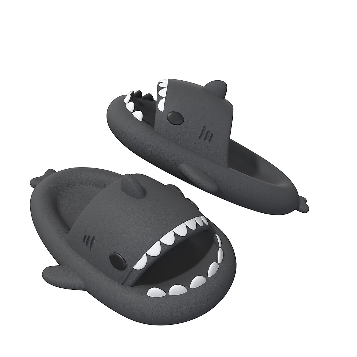 ChayChax Boys Girl Cloud Shark Slides Non-Slip Novelty Open Toe Sandals Extremely Comfy Cushioned Thick Sole Cute Cartoon Shower Slippers Indoor & Outdoor，Dark Grey，6.5-7.5Big Kid