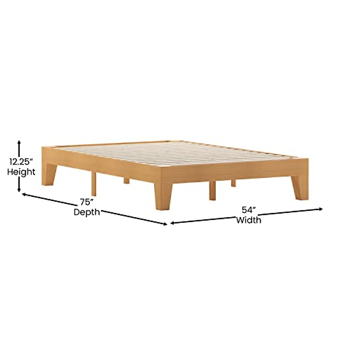 Flash Furniture Evelyn Wooden Platform Bed - Natural Pine Finish - Full - Wooden Slat Support - No Box Spring Required - Easy Assembly