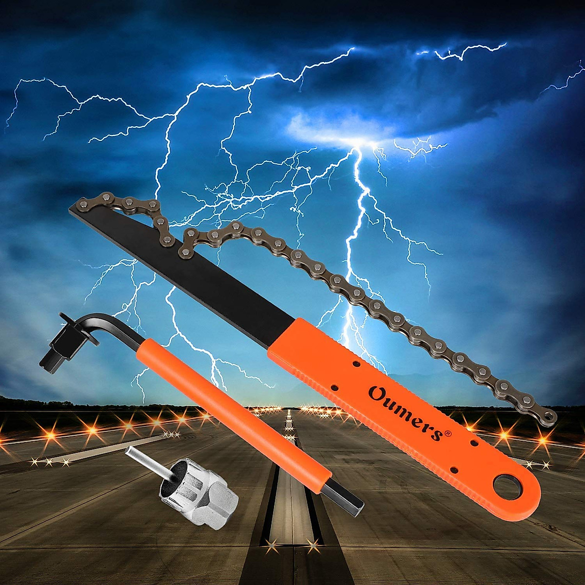 Oumers Bike Cassette Removal Tool, Cassette Freewheel Removal Tool with Chain Whip and Auxiliary Wrench Bicycle Cassette Lock Ring Removal, Freewheel Remover Wrench Sprocket Remover