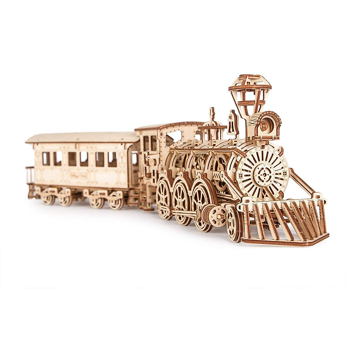 Wood Trick Wooden Toy Train Set with Railway - 34x7″ - Locomotive Train Toy Mechanical Model Kit - 3D Wooden Puzzles for Adults and Kids to Build - Engineering DIY Wooden Models for Adults to Build