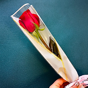 ZAYOIZY 50pcs Flower Bouquet Packaging Bags Single Rose Wrapping Sleeves Clear Cellophane Bags Plastic Bouquet Wrappers for Valentine' s Day Present, White