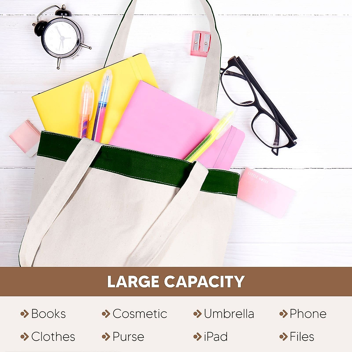 CUSTOMIZE123 Canvas Tote Bag with Handles for Woman, Reusable Cloth Bag for Groceries and Shopping - Blank Cotton Tote Bag, Suitable for DIY Projects – HEAVY DUTY – 16" X 14.5" With 4” Gusset, Green